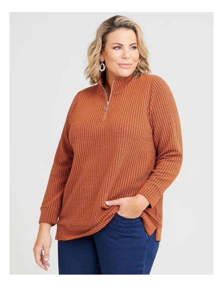 Taking Shape Half Zip Ticking Top in Pumpkin | MYER