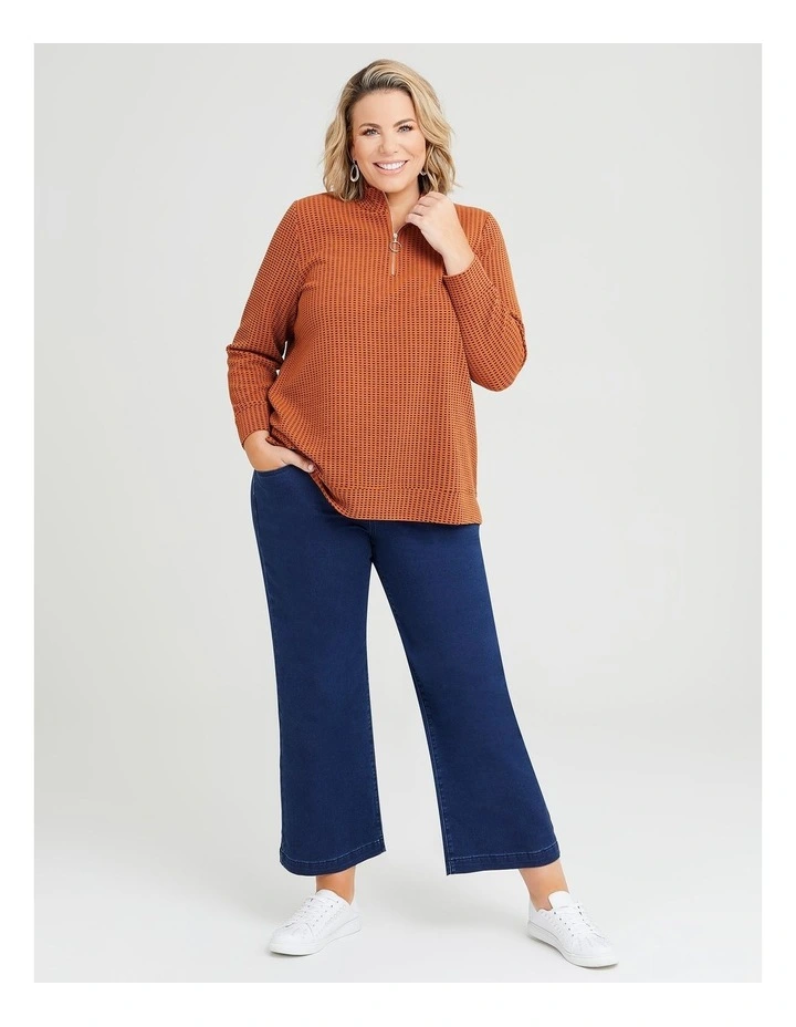 Taking Shape Half Zip Ticking Top in Pumpkin | MYER
