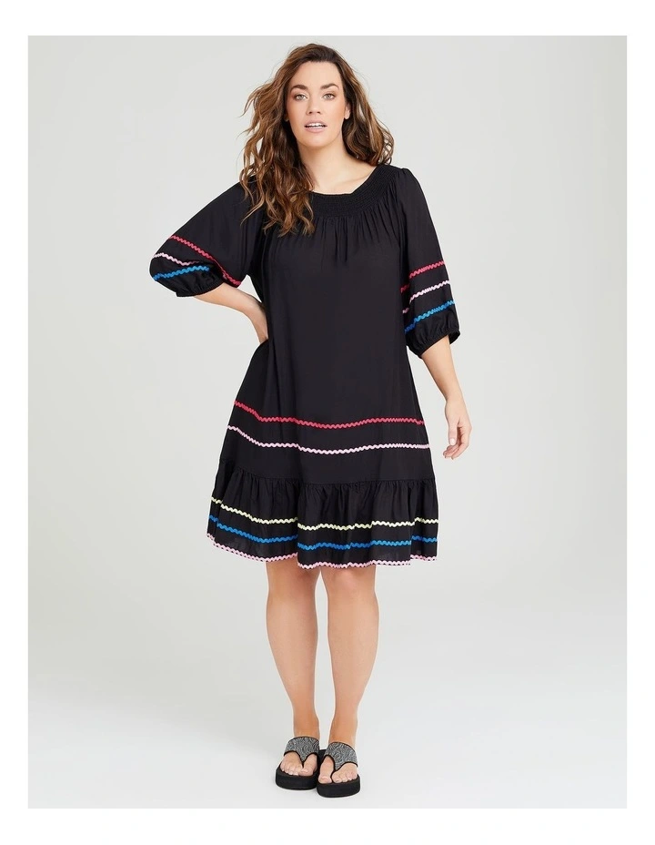 Taking Shape Natural Ric Rac Trim Dress Black | MYER