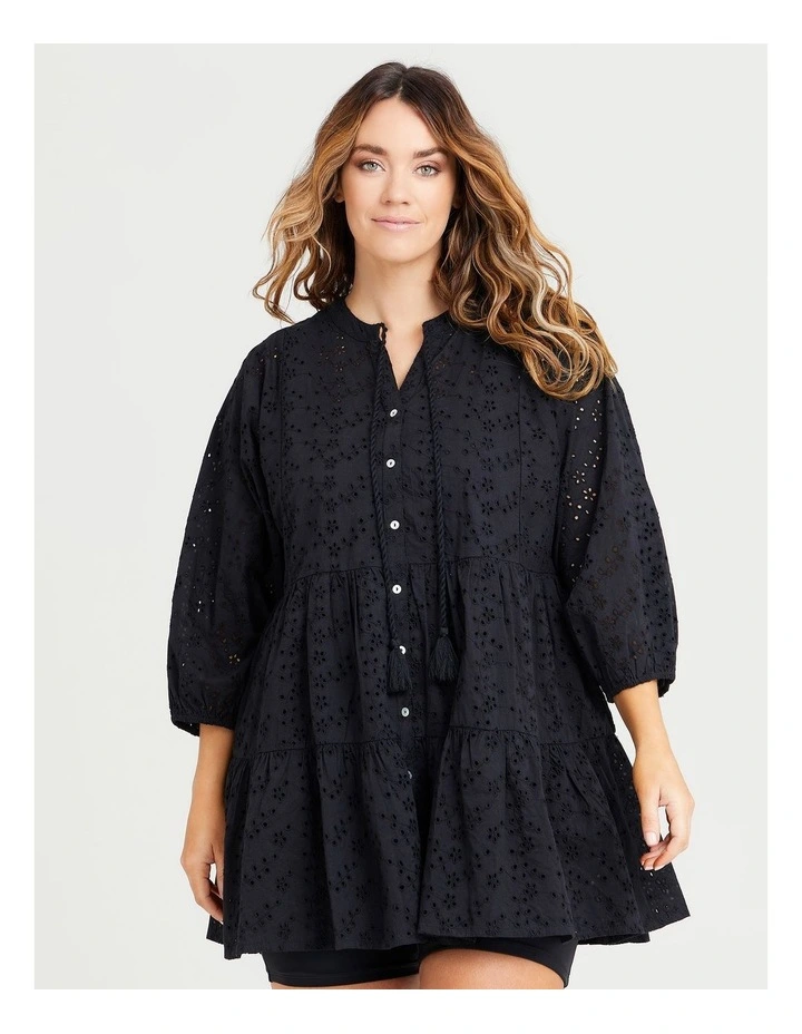 Taking Shape Cotton Broderie Coverup in Black | MYER