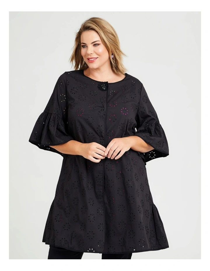 Taking Shape Broderie Ruffle Jacket Black | MYER