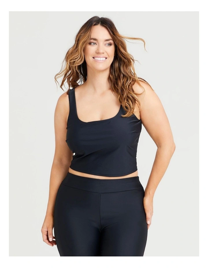 Taking Shape Square Neck Crop Swim Top Black | MYER