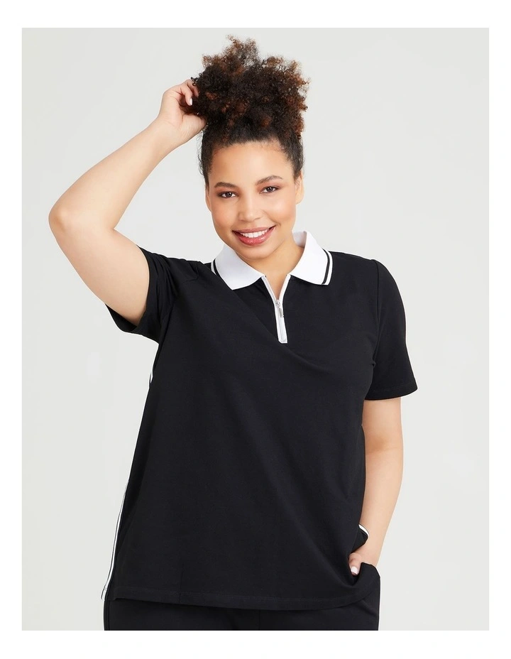 Taking Shape Cotton Pique Polo Top Black | MYER