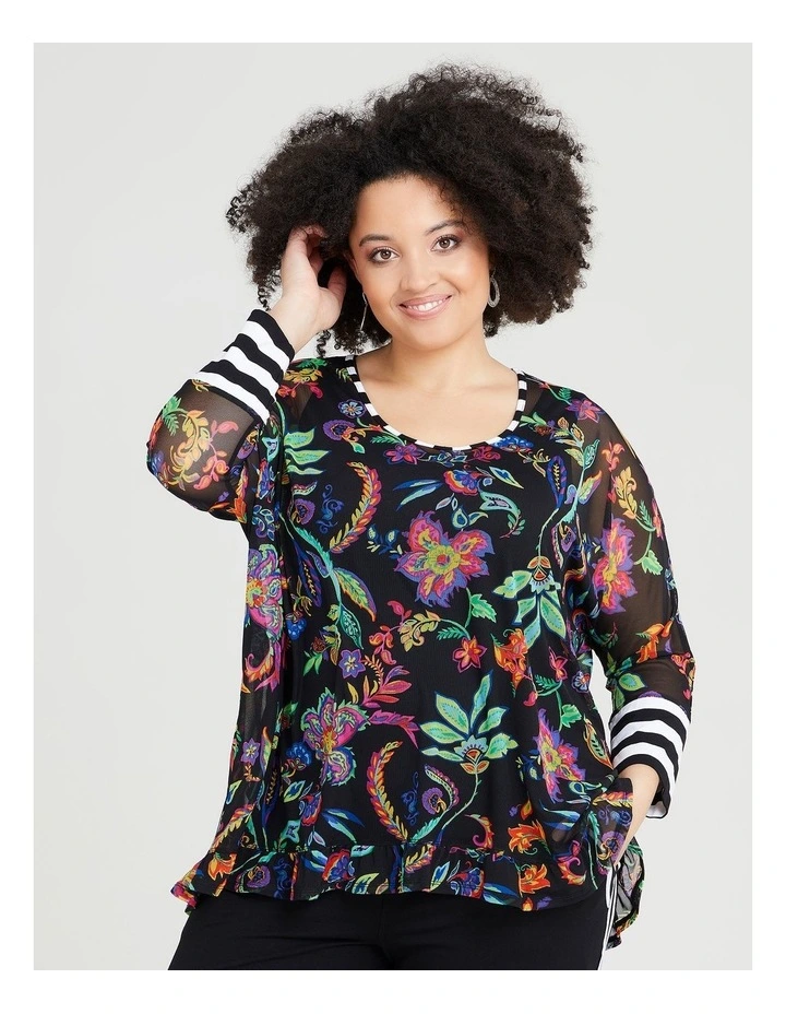 Taking Shape Mesh Floral Days Top in Multi | MYER