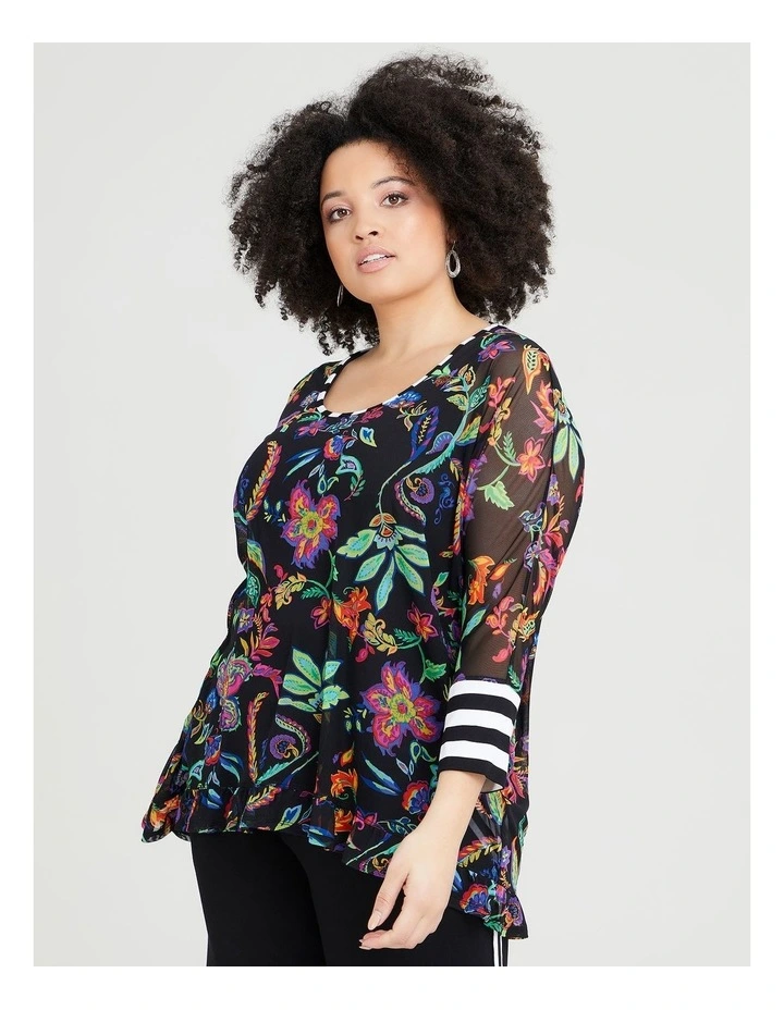 Taking Shape Mesh Floral Days Top in Multi | MYER
