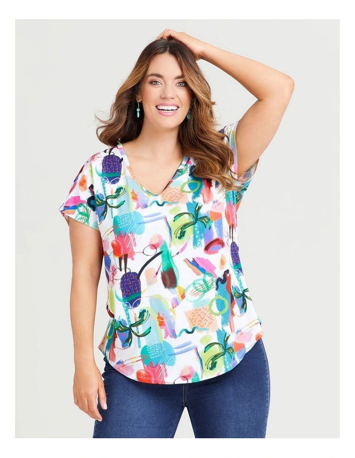 Taking Shape Kelly Abstract Art Top Print | MYER