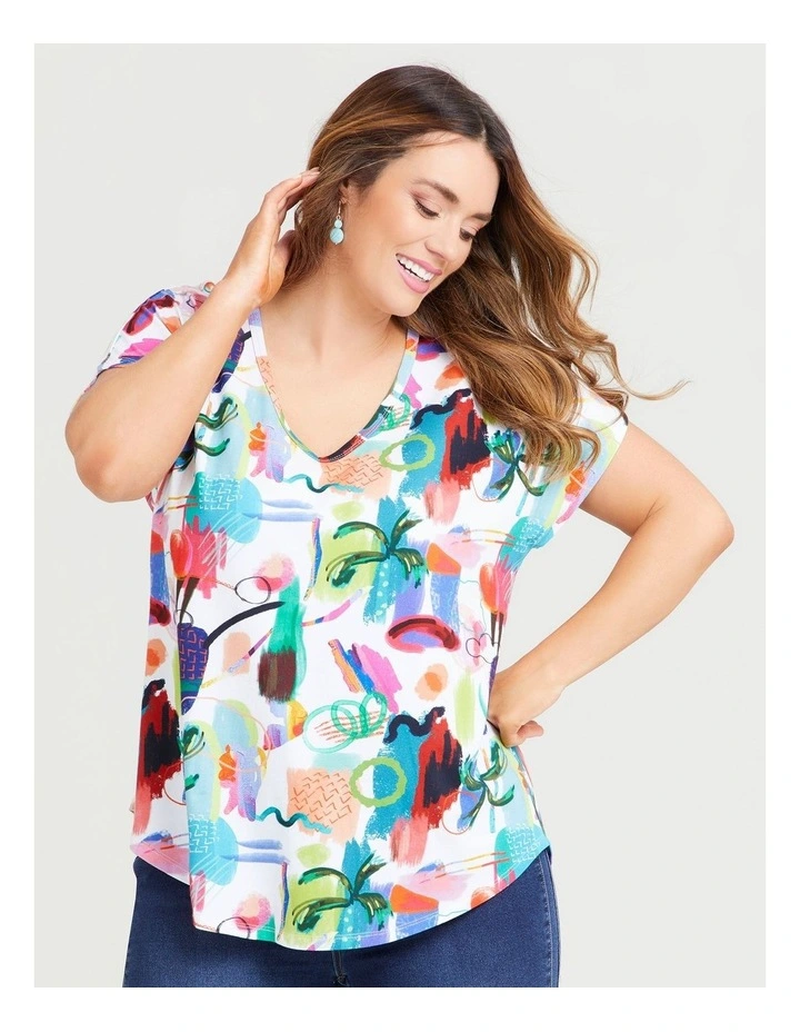 Taking Shape Kelly Abstract Art Top Print | MYER