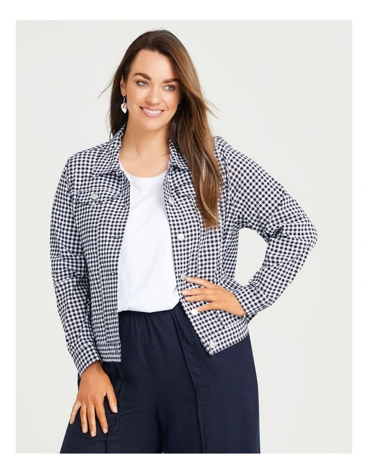 Taking Shape Natural Stretch Gingham Jacket Navy/white | MYER