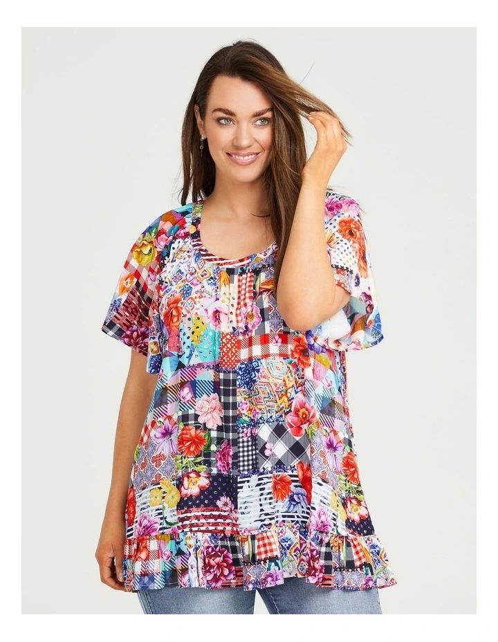Taking Shape Natural Gingham Floral Mix Tunic Print | MYER