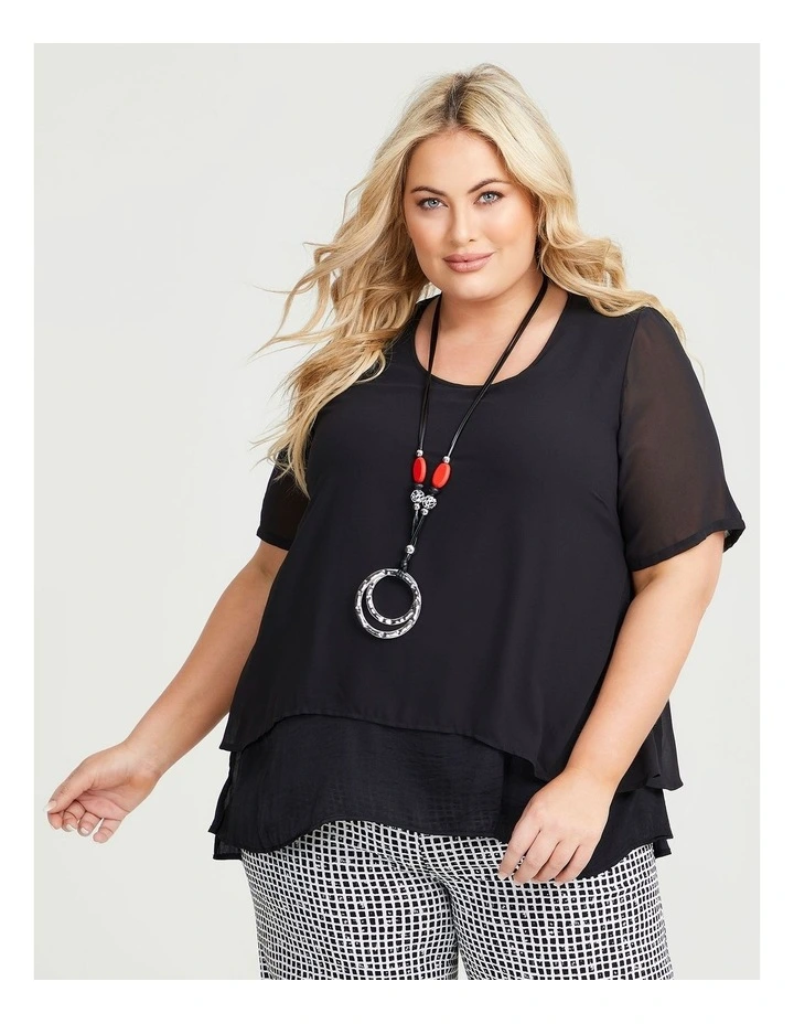 Taking Shape Double Layer Chiffon Luxe Top Black | MYER