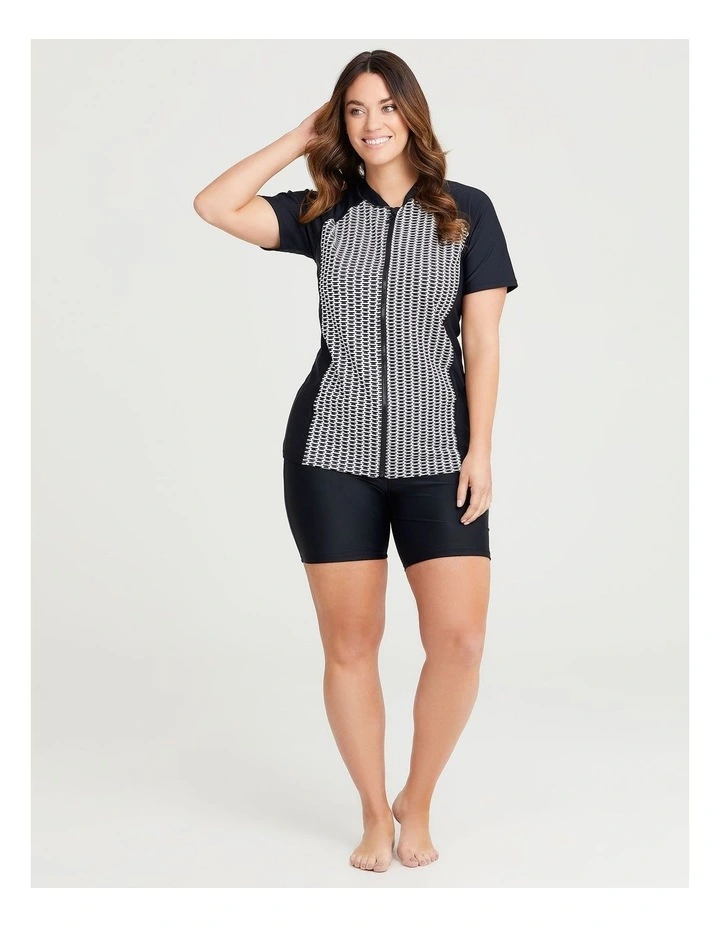 Taking Shape Spliced Textured Rash Vest Black/white | MYER