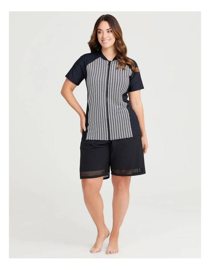 Taking Shape Spliced Textured Rash Vest Black/white | MYER