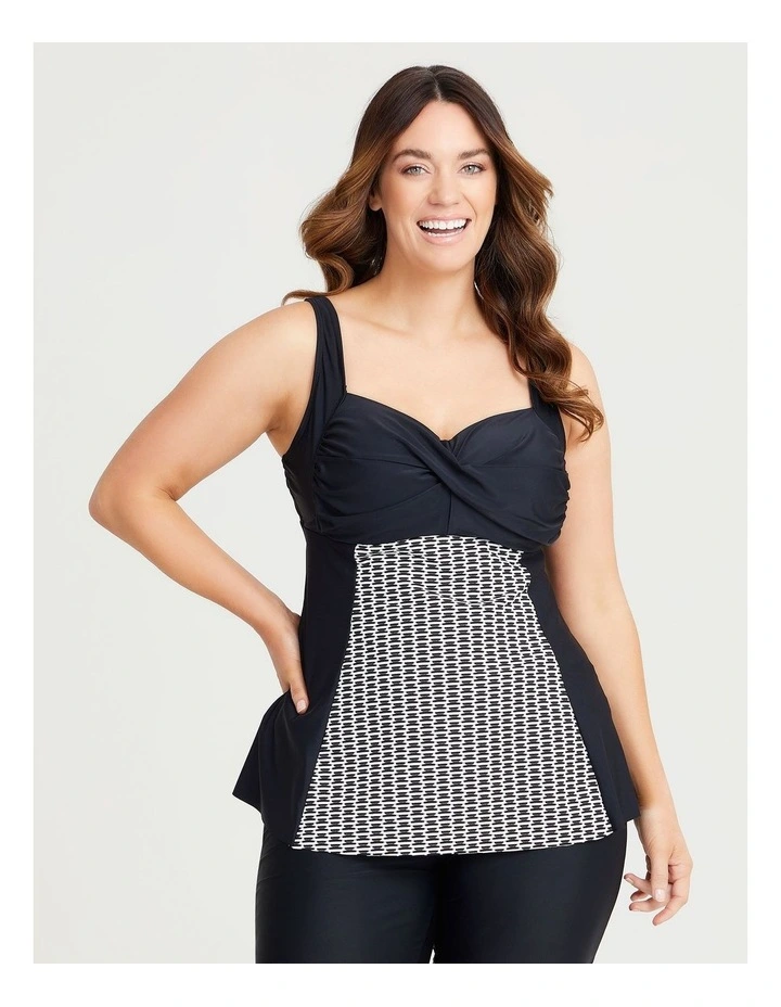 Taking Shape Twist Front Textured Tankini Black/white | MYER