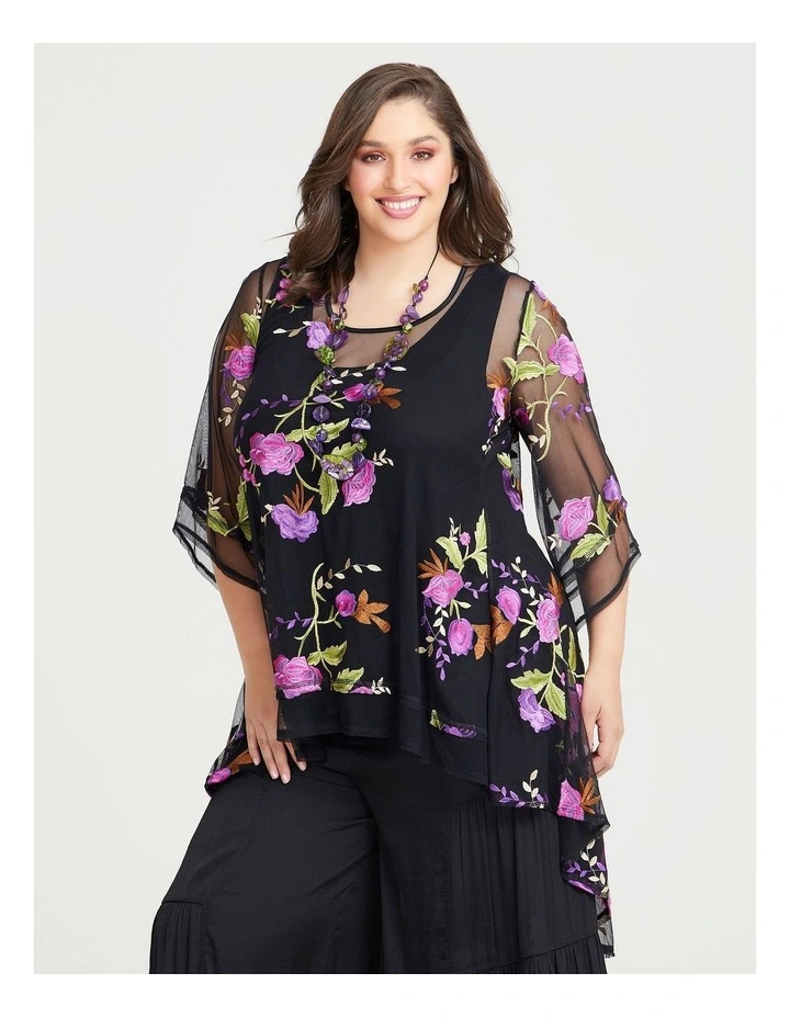 Taking Shape Drama Embroidered Mesh Tunic Multi | MYER