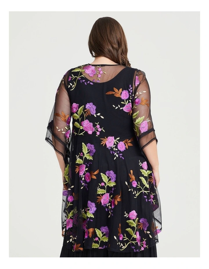 Taking Shape Drama Embroidered Mesh Tunic Multi | MYER