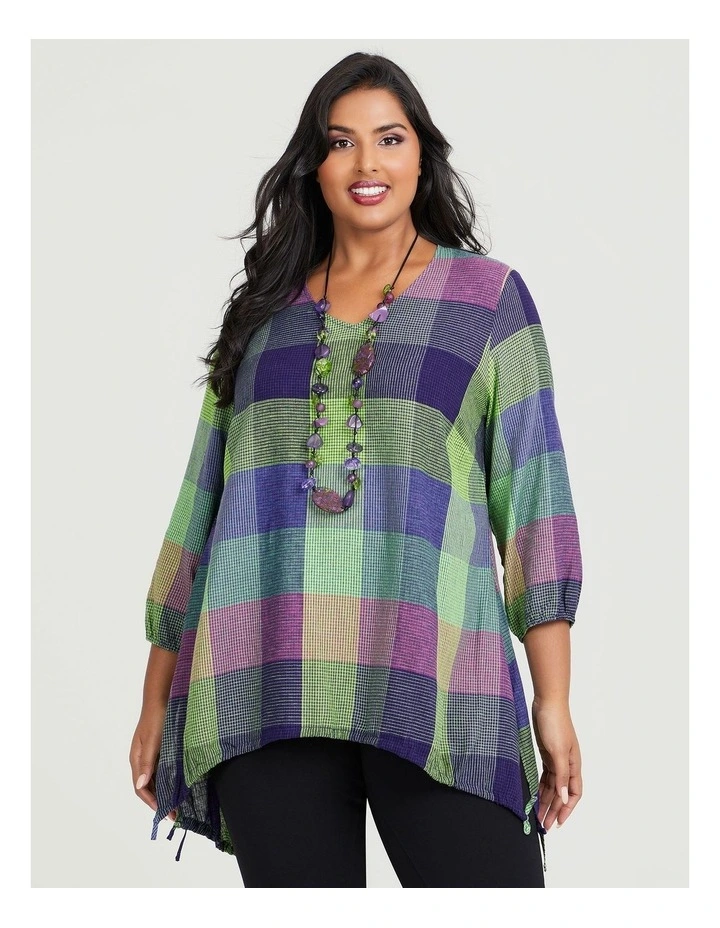 Taking Shape Linen Blend Florence Check Tunic Check | MYER