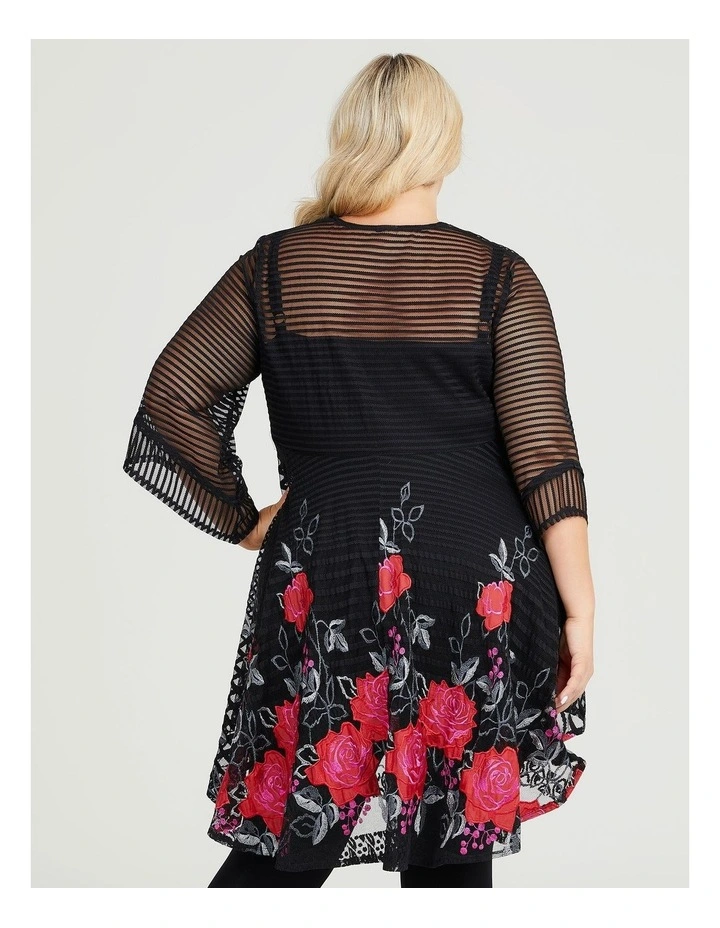 Taking Shape Applique Stripe Mesh Tunic Red/black | MYER