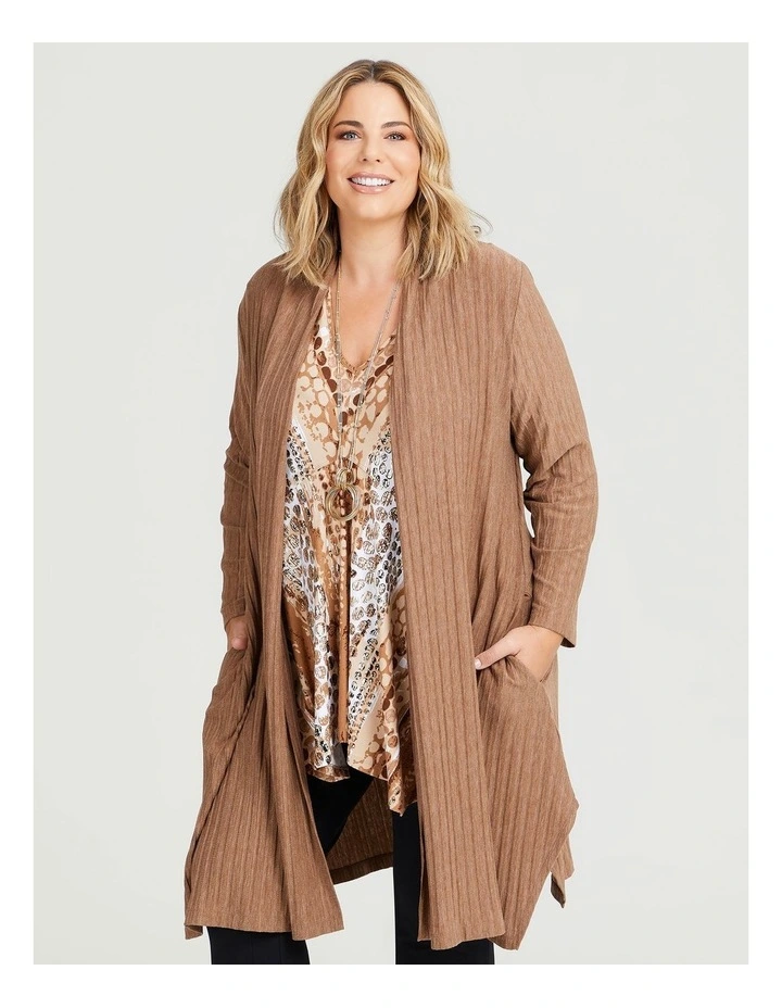 Taking Shape Melange Pleated Cardigan in Brown | MYER