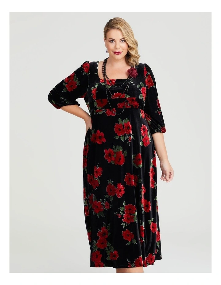 Taking Shape Poppy Devore Velvet Dress Red Floral | MYER