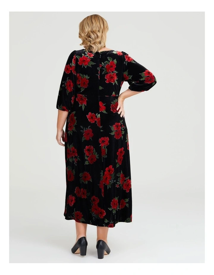 Taking Shape Poppy Devore Velvet Dress Red Floral | MYER