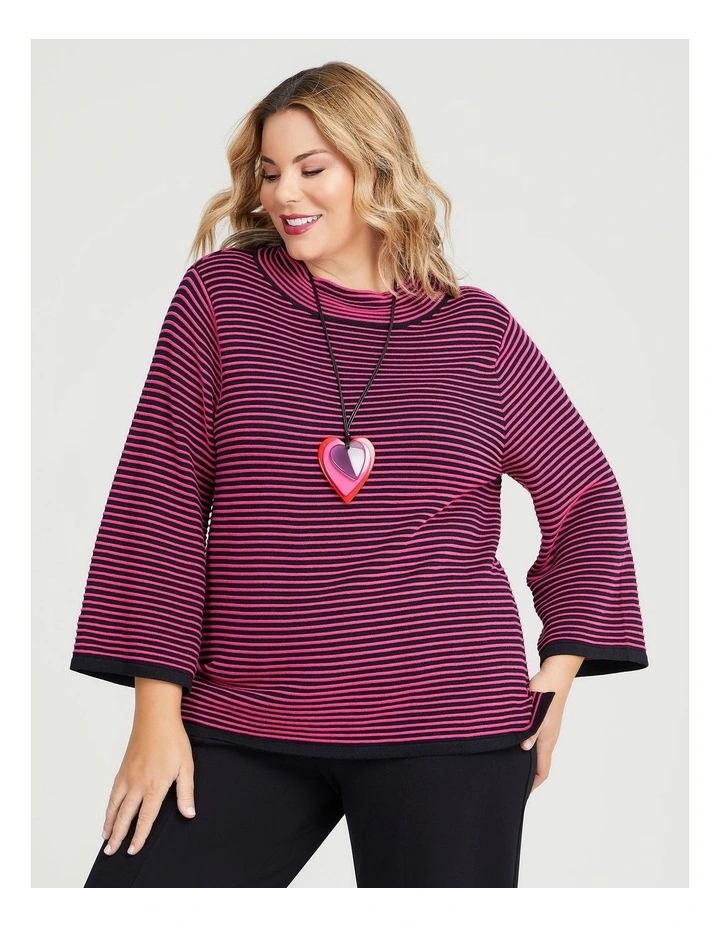 Taking Shape Skyline Stripe Jumper Black/hot Pink | MYER