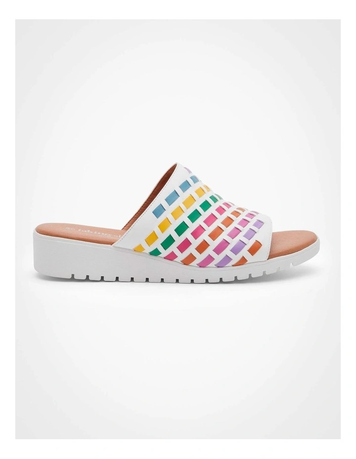 Taking Shape Multicolor Slide Sandals in White | MYER