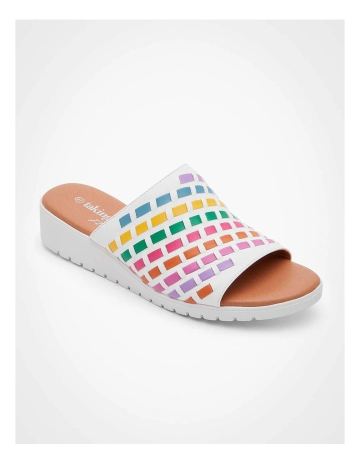 Taking Shape Multicolor Slide Sandals in White | MYER