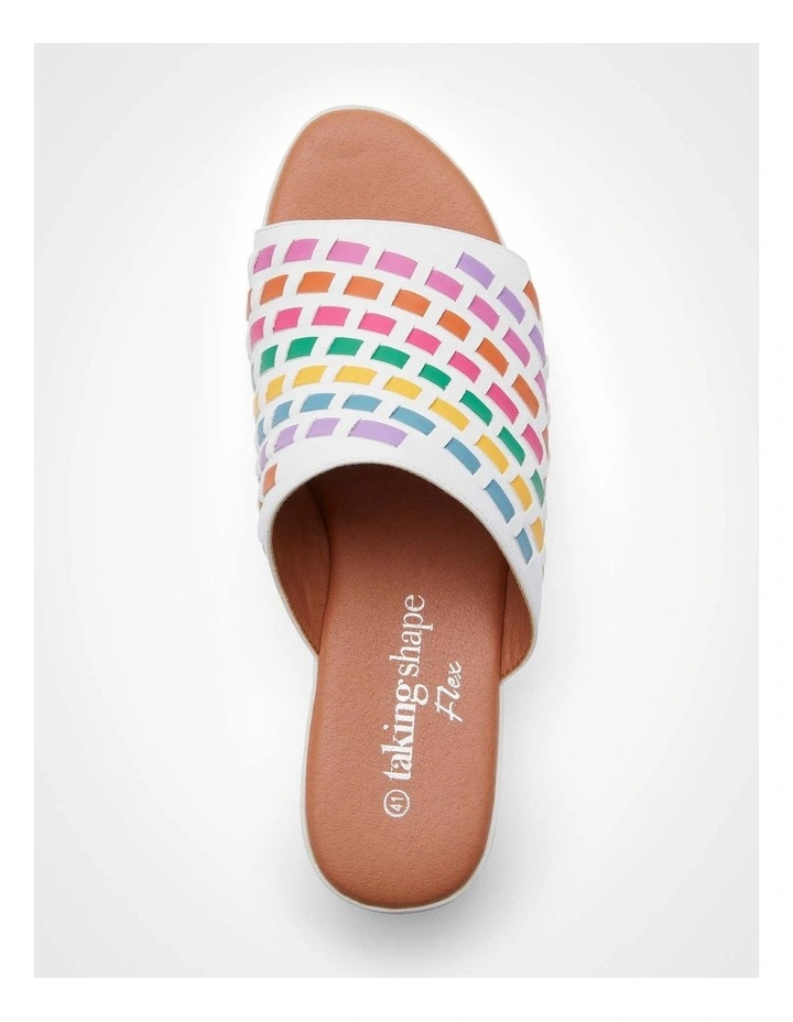 Taking Shape Multicolor Slide Sandals in White | MYER