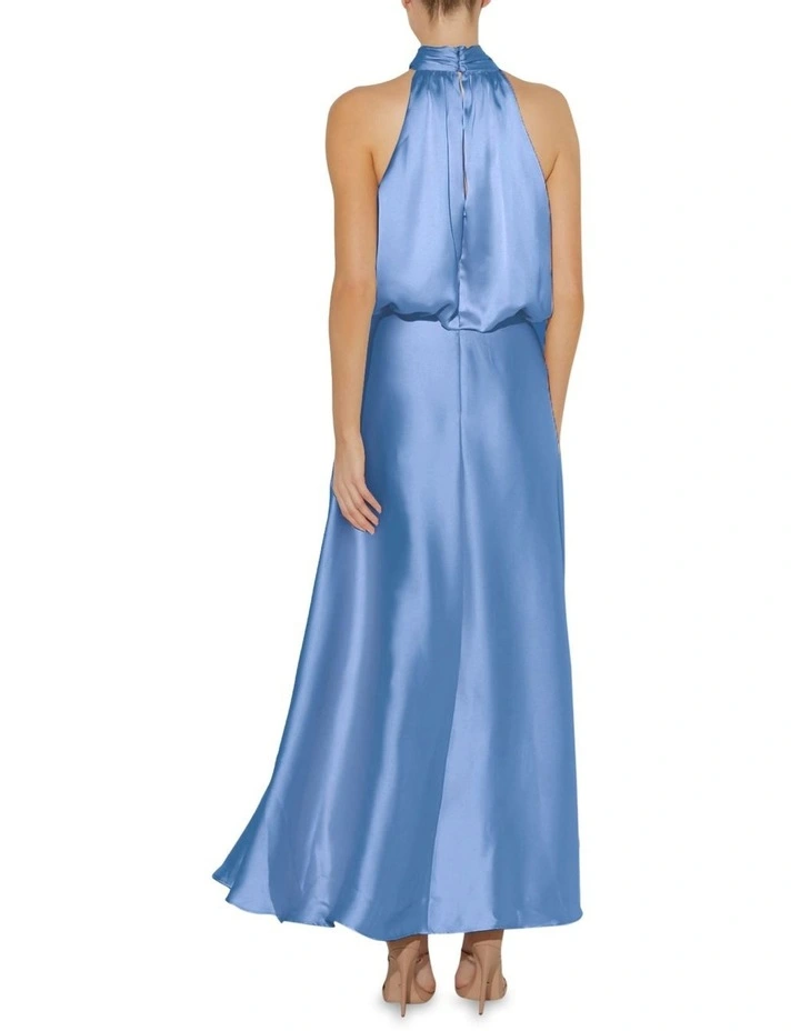 Montique India Satin Halter Gown in Sky Blue | MYER