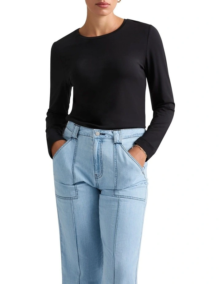 David Lawrence Betsy Long Sleeve Bamboo Top in Black | MYER