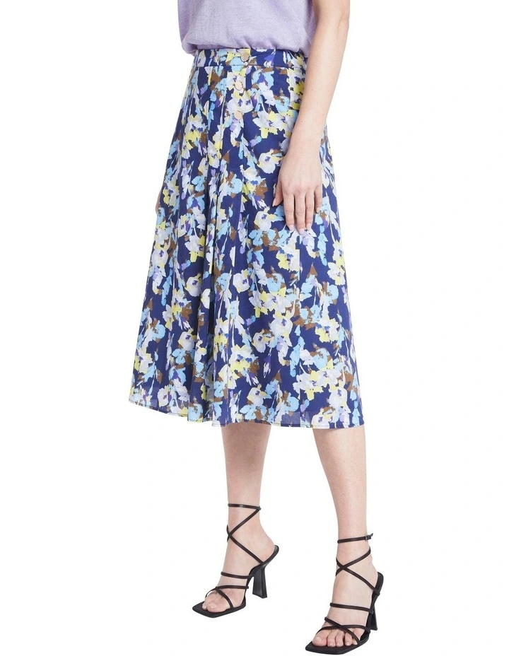 David Lawrence Nari Cotton Skirt in Navy Multi | MYER