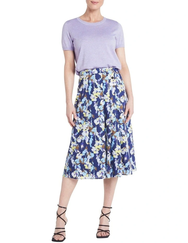 David Lawrence Nari Cotton Skirt in Navy Multi | MYER