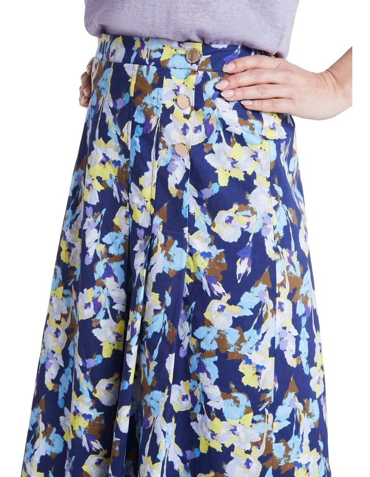 David Lawrence Nari Cotton Skirt in Navy Multi | MYER
