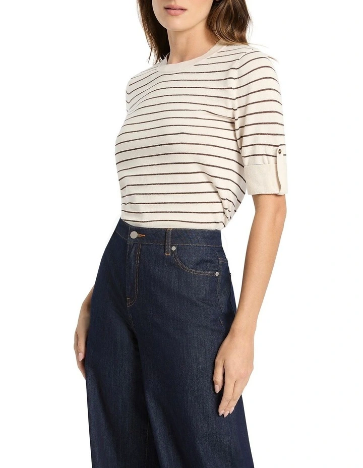 David Lawrence Striped Sparkle Knit in Ivory Stripe | MYER
