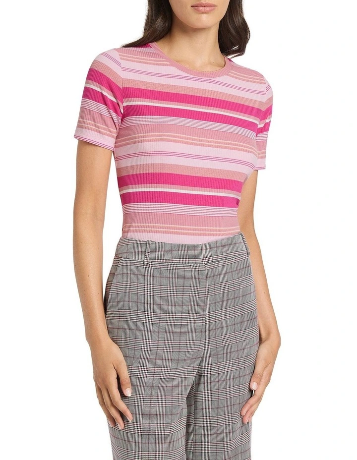 David Lawrence Tinsley Stripe Tee in Pink Multi | MYER