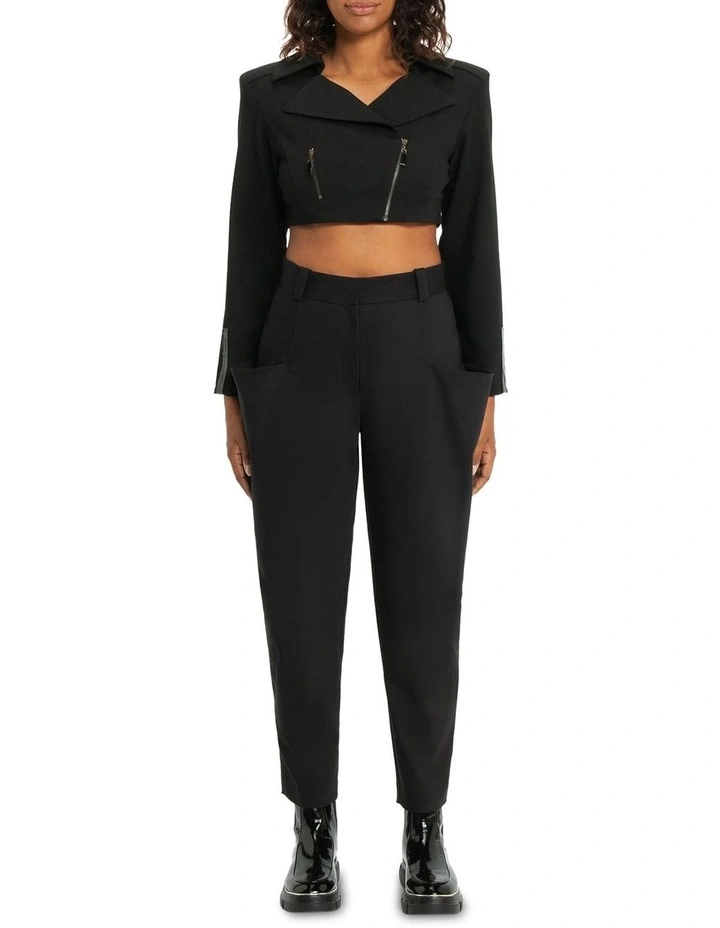 Cue Cropped Cocoon Biker Jacket in Black | MYER