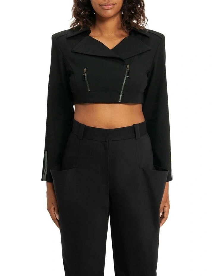 Cue Cropped Cocoon Biker Jacket in Black | MYER