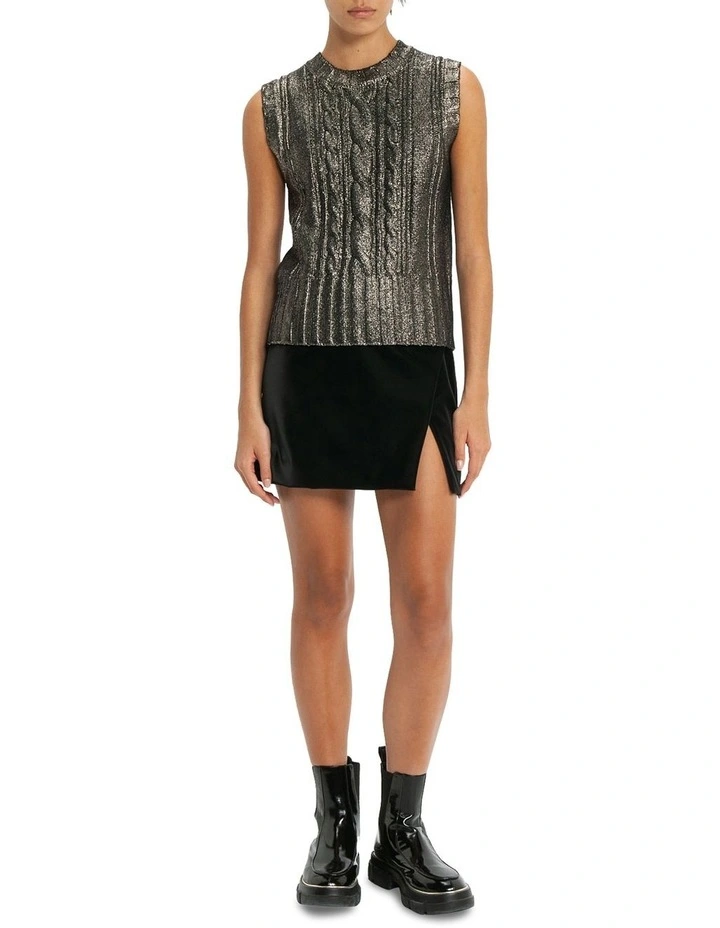Cue Metallic Cable Knit Vest in Gunmetal | MYER