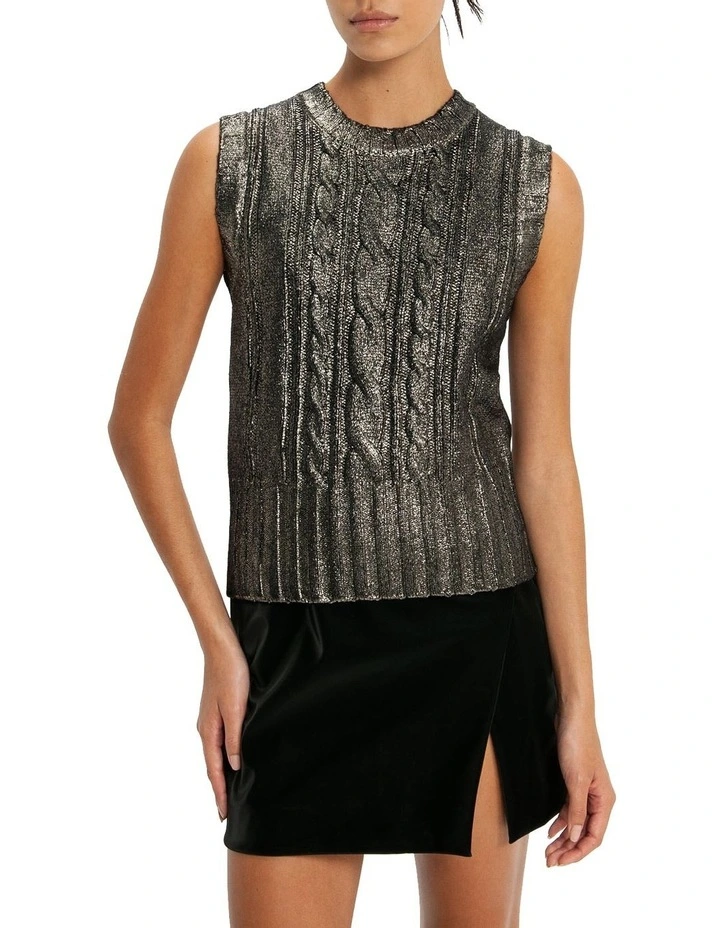 Cue Metallic Cable Knit Vest in Gunmetal | MYER