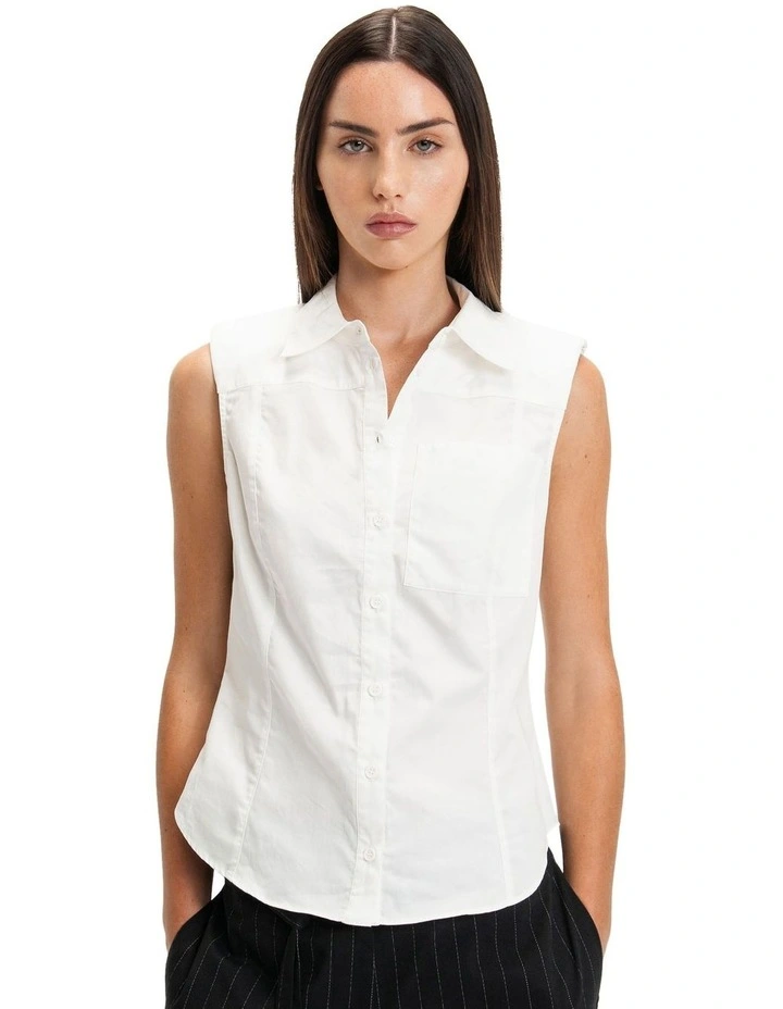 Cue Shoulder Pad Shirt in White | MYER