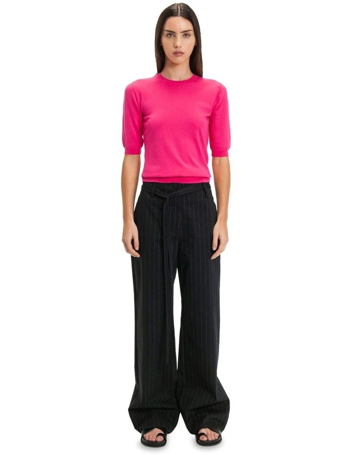 Cue Elbow Sleeve Round Neck Knit Top in Hot Pink | MYER