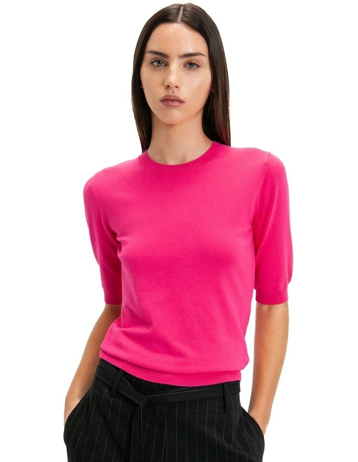 Cue Elbow Sleeve Round Neck Knit Top in Hot Pink | MYER