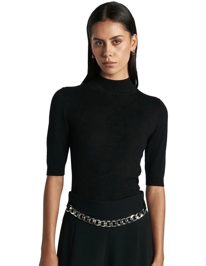 Cue Elbow Sleeve Funnel Neck Knit in Black | MYER