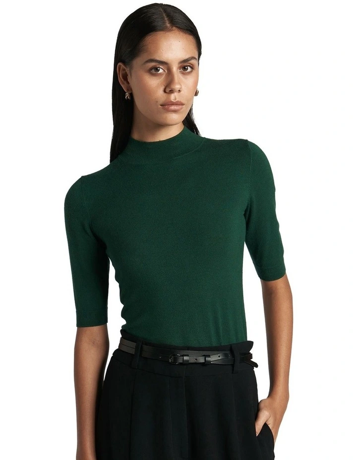 Cue Elbow Sleeve Funnel Neck Knit in Forest | MYER