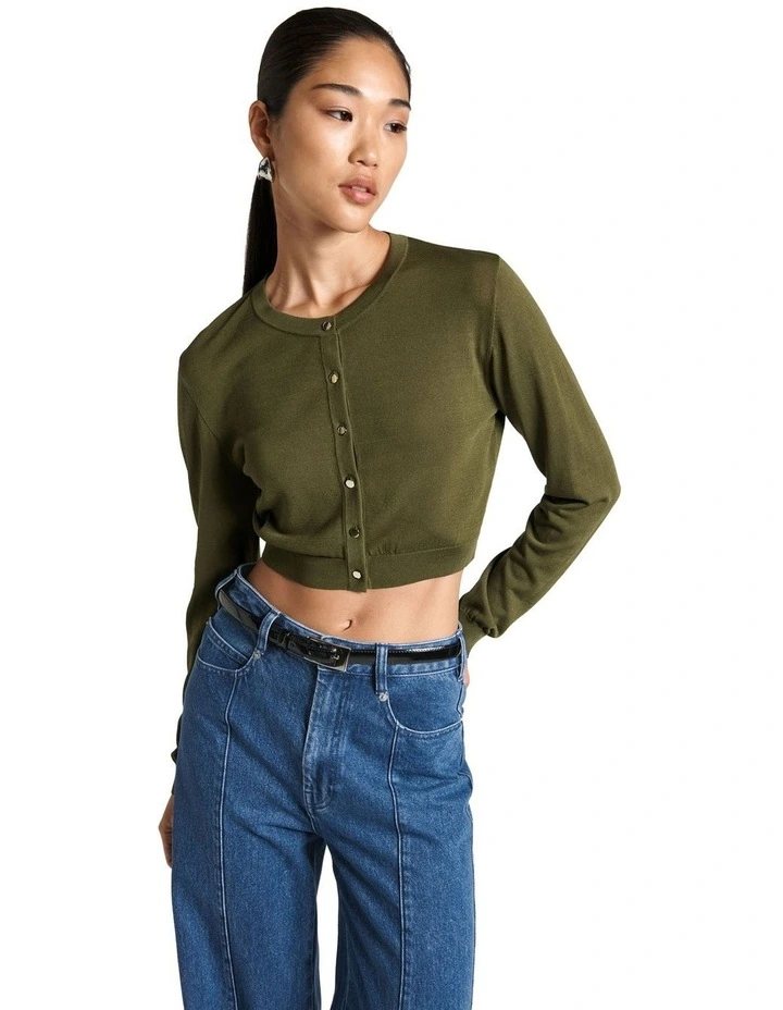 Cue Sheer Cropped Cardigan in Green | MYER