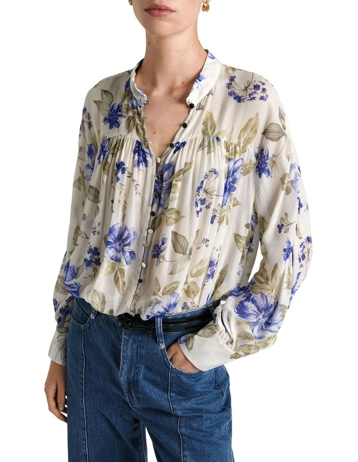 Cue Floral Georgette Summer Blouse in Off White | MYER