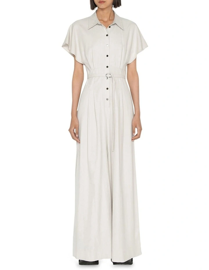 Cue Button Front Jumpsuit in Stone | MYER