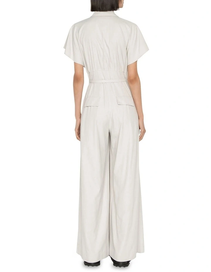 Cue Button Front Jumpsuit in Stone | MYER