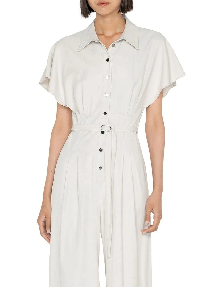Cue Button Front Jumpsuit in Stone | MYER