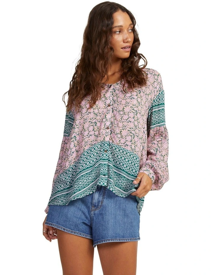 Roxy Poolside Plans Long Sleeve Top in Aventurine Free Spirit | MYER